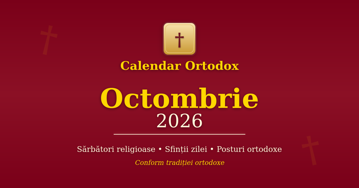Calendar Ortodox Octombrie 2026 | Sărbători și Posturi | Calendar ...